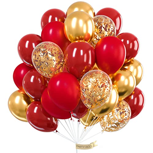 PartyWoo Red and Gold Balloons 50 pcs and Ruby Red Foil Balloons 6 pcs