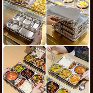 Cezoyx 4 Pack Stainless Steel Divided Trays, 5 Section Divided Dinner Plates Rectangular 304 Steel Section Control Plates for Adults, Kids, Campers, Diet Food Portion Control