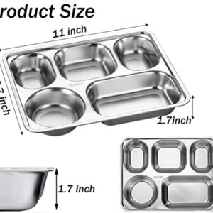 Cezoyx 4 Pack Stainless Steel Divided Trays, 5 Section Divided Dinner Plates Rectangular 304 Steel Section Control Plates for Adults, Kids, Campers, Diet Food Portion Control