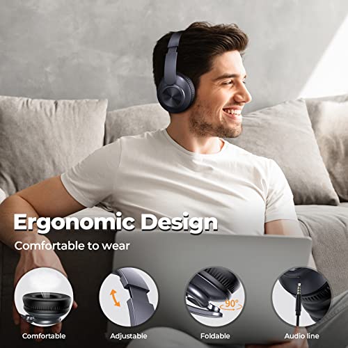 V8 Wireless Bluetooth Headphones Over Ear, 80 Hours Playtime Wireless Headphones with Deep Bass,Lightweight Foldable Headphones Built-in Mic,HiFi Stereo Sound for Travel Work Laptop PC Cellphone