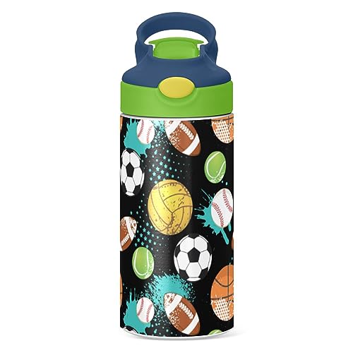 GOODOLD Sports Ball Kids Water Bottle, Insulated Stainless Steel Water Bottles with Straw Lid, 12 oz BPA-Free Leakproof Duck Mouth Thermos for Boys Girls