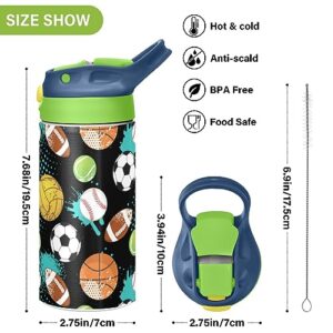 GOODOLD Sports Ball Kids Water Bottle, Insulated Stainless Steel Water Bottles with Straw Lid, 12 oz BPA-Free Leakproof Duck Mouth Thermos for Boys Girls