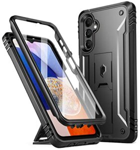 poetic revolution series case for samsung galaxy a14 5g, full-body rugged dual-layer shockproof protective cover with kickstand and built-in-screen protector, black