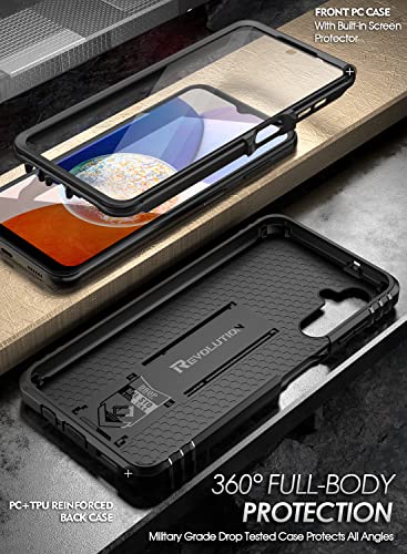 Poetic Revolution Series Case for Samsung Galaxy A14 5G, Full-Body Rugged Dual-Layer Shockproof Protective Cover with Kickstand and Built-in-Screen Protector, Black