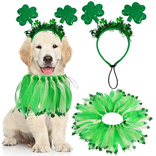 GOYOSWA St. Patrick's Day Outfit, Costume Shamrock Headband , Collar,Clothes for Small Medium Large Dogs