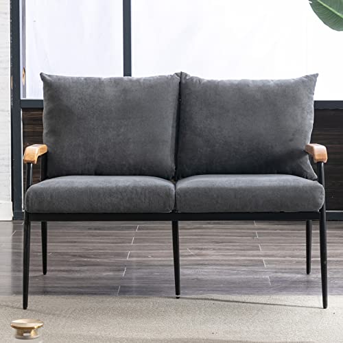 INZOY Mid Century Modern Love Seat Sofa with Removable Backrest and Cushion, Uplostered 2 Seat Office Couch for Small Place Bedroom, Metal Frame and Slight Adjustable Feet, Easy to Clean, 44" W Grey