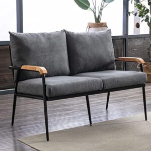 INZOY Mid Century Modern Love Seat Sofa with Removable Backrest and Cushion, Uplostered 2 Seat Office Couch for Small Place Bedroom, Metal Frame and Slight Adjustable Feet, Easy to Clean, 44" W Grey