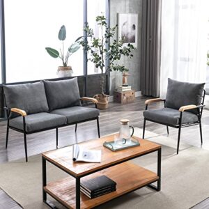 INZOY Mid Century Modern Love Seat Sofa with Removable Backrest and Cushion, Uplostered 2 Seat Office Couch for Small Place Bedroom, Metal Frame and Slight Adjustable Feet, Easy to Clean, 44" W Grey