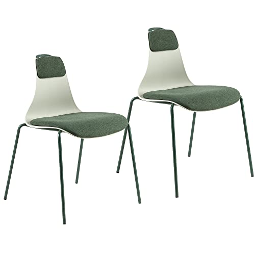 Modern Dining Room Chairs Set of 2, Ergonomic Design 15 ° Tilt Upholstered Leisure Chair for Living Room Bedroom, with Pad and Metal Legs, Green