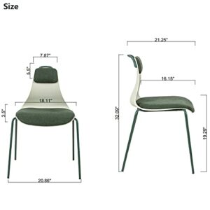 Modern Dining Room Chairs Set of 2, Ergonomic Design 15 ° Tilt Upholstered Leisure Chair for Living Room Bedroom, with Pad and Metal Legs, Green