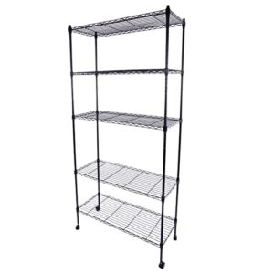 ymlpre 5-tier wire shelving unit with wheels, 35.43" w x 13.78" d x 65" h, height adjustable metal shelf, heavy duty organizer garage large iron storage shelves nsf metal rack on wheels, black 65inch