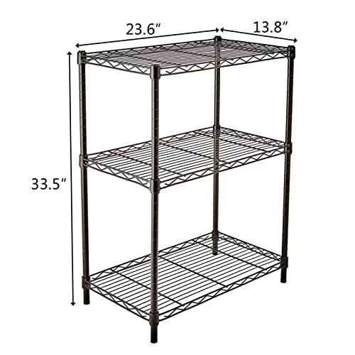 Ymlpre 3 Tier Shelving Unit NSF Wire Shelf Metal Large Storage Shelves Heavy Duty Height Adjustable Commercial Grade Iron Utility Layer Rack Organizer, 23.6x13.8x33.5, 3-Tier 33.5inch