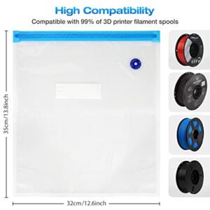 FugaCity 3D Printer Filament Storage Vacuum Bags Kit- 20 Pcs Dust Proof &Humidity Resistant Sealed Bags(13.6 ×11.8 inch) with Desiccant/Humidity Indicator/Clips/Hand Pump for Keeping Filament Dry