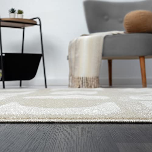 Abani Nuevo Collection Area Rug - Modern Geometric Beige/Cream Design - 5'3" x 7'6" - Easy to Clean - Durable for Kids & Pets - Non-Shedding - Medium Pile - Soft Feel - for Living Room Bedroom Office