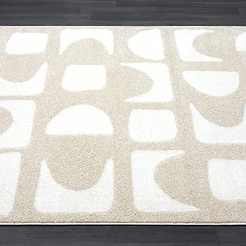 Abani Nuevo Collection Area Rug - Modern Geometric Beige/Cream Design - 5'3" x 7'6" - Easy to Clean - Durable for Kids & Pets - Non-Shedding - Medium Pile - Soft Feel - for Living Room Bedroom Office