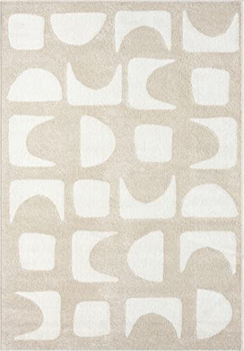 Abani Nuevo Collection Area Rug - Modern Geometric Beige/Cream Design - 5'3" x 7'6" - Easy to Clean - Durable for Kids & Pets - Non-Shedding - Medium Pile - Soft Feel - for Living Room Bedroom Office