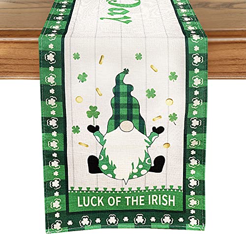 St Patricks Day Table Runner, 72 Inches Long Green Burlap Table Decor Runner, Gnome Grass Rectangle St. Patrick's Day Runners, Perfect Irelan Table Decorations Decor for The Home ( 13 x 72 Inches )