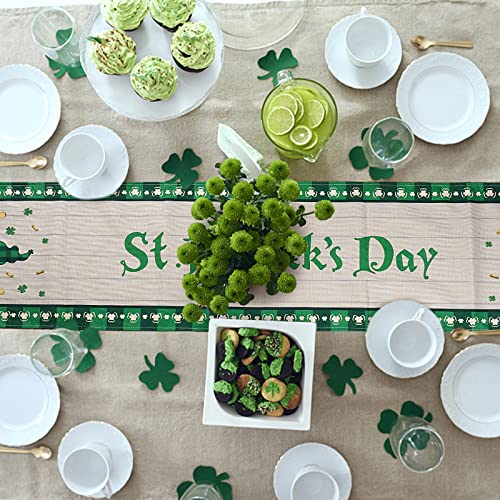 St Patricks Day Table Runner, 72 Inches Long Green Burlap Table Decor Runner, Gnome Grass Rectangle St. Patrick's Day Runners, Perfect Irelan Table Decorations Decor for The Home ( 13 x 72 Inches )