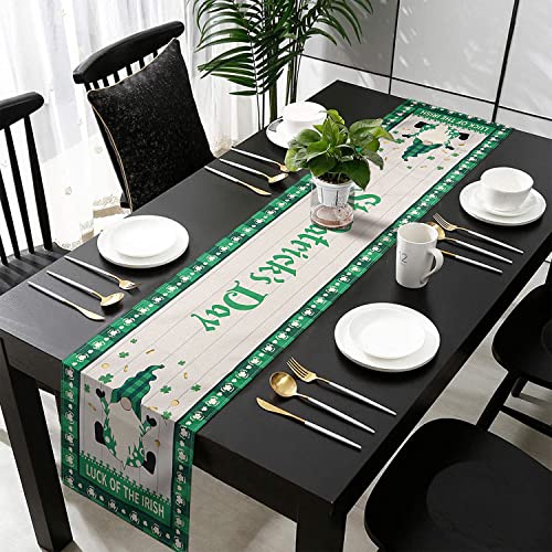 St Patricks Day Table Runner, 72 Inches Long Green Burlap Table Decor Runner, Gnome Grass Rectangle St. Patrick's Day Runners, Perfect Irelan Table Decorations Decor for The Home ( 13 x 72 Inches )