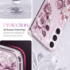 GUOVLIN for Samsung Galaxy S23 Case 6.1", with [Screen Protector+Camera Lens Protector] Flower Shockproof Hard Back&Soft Edge Clear Floral Women Bumper Protective Phone Cover, 2023 (Alluring Purple)