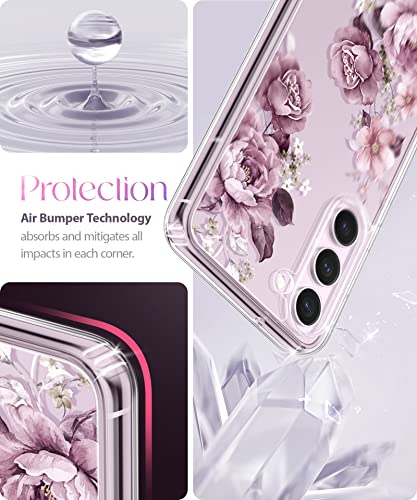 GUOVLIN for Samsung Galaxy S23 Case 6.1", with [Screen Protector+Camera Lens Protector] Flower Shockproof Hard Back&Soft Edge Clear Floral Women Bumper Protective Phone Cover, 2023 (Alluring Purple)