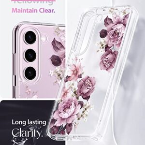 GUOVLIN for Samsung Galaxy S23 Case 6.1", with [Screen Protector+Camera Lens Protector] Flower Shockproof Hard Back&Soft Edge Clear Floral Women Bumper Protective Phone Cover, 2023 (Alluring Purple)