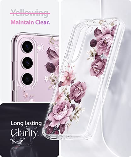 GUOVLIN for Samsung Galaxy S23 Case 6.1", with [Screen Protector+Camera Lens Protector] Flower Shockproof Hard Back&Soft Edge Clear Floral Women Bumper Protective Phone Cover, 2023 (Alluring Purple)