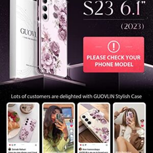 GUOVLIN for Samsung Galaxy S23 Case 6.1", with [Screen Protector+Camera Lens Protector] Flower Shockproof Hard Back&Soft Edge Clear Floral Women Bumper Protective Phone Cover, 2023 (Alluring Purple)