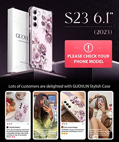 GUOVLIN for Samsung Galaxy S23 Case 6.1", with [Screen Protector+Camera Lens Protector] Flower Shockproof Hard Back&Soft Edge Clear Floral Women Bumper Protective Phone Cover, 2023 (Alluring Purple)