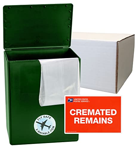 TSA Approved Fly-Safe and Temporary Travel Cremation Urn Kit for Human Ashes - Airline Friendly - 200 Cubic Inch Capacity - Airline-Ready Green Plastic Urn with Included Travel Box