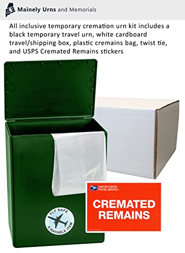 TSA Approved Fly-Safe and Temporary Travel Cremation Urn Kit for Human Ashes - Airline Friendly - 200 Cubic Inch Capacity - Airline-Ready Green Plastic Urn with Included Travel Box