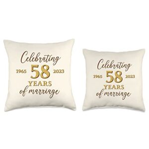 Anniversary Wedding 2023 Gift Apparel Funny 58 Years of Marriage 1965 58th Wedding Anniversary Throw Pillow, 16x16, Multicolor