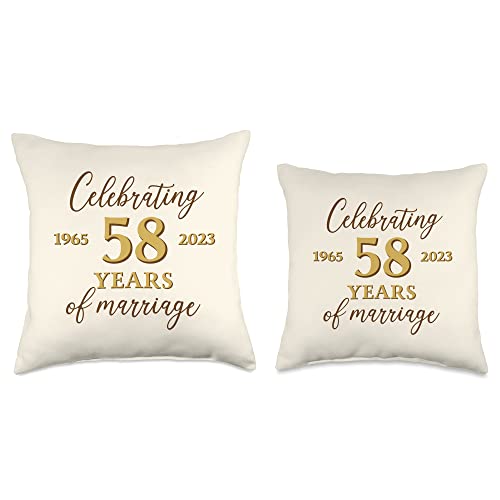 Anniversary Wedding 2023 Gift Apparel Funny 58 Years of Marriage 1965 58th Wedding Anniversary Throw Pillow, 16x16, Multicolor