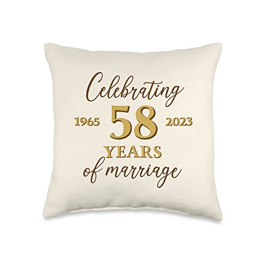 Anniversary Wedding 2023 Gift Apparel Funny 58 Years of Marriage 1965 58th Wedding Anniversary Throw Pillow, 16x16, Multicolor