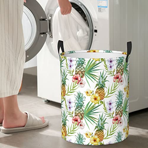 Tropical Pineapple Circular Laundry Hamper Print Hamper Freestanding Laundry Basket Collapsible Laundry Hamper Collapsible Storage Baskets Circular Laundry Clothes Bag With Handles Toy Organizer Medium