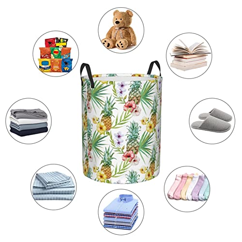 Tropical Pineapple Circular Laundry Hamper Print Hamper Freestanding Laundry Basket Collapsible Laundry Hamper Collapsible Storage Baskets Circular Laundry Clothes Bag With Handles Toy Organizer Medium