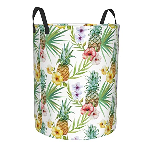 Tropical Pineapple Circular Laundry Hamper Print Hamper Freestanding Laundry Basket Collapsible Laundry Hamper Collapsible Storage Baskets Circular Laundry Clothes Bag With Handles Toy Organizer Medium