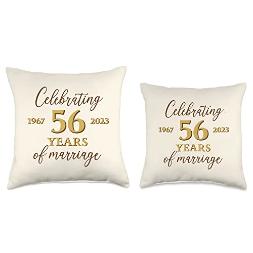 Anniversary Wedding 2023 Gift Apparel Funny 56 Years of Marriage 1967 56th Wedding Anniversary Throw Pillow, 16x16, Multicolor