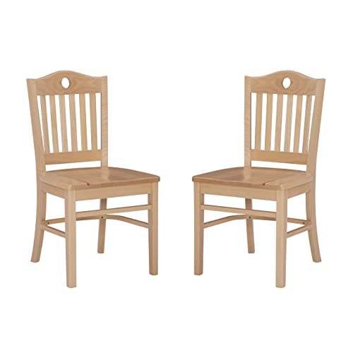 Linon Slat Back Natural Wood Finish Made in America Set of 2 Brock Dining Chair