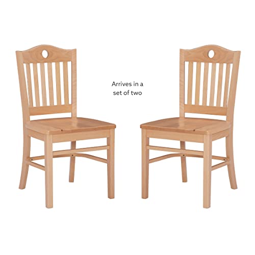 Linon Slat Back Natural Wood Finish Made in America Set of 2 Brock Dining Chair