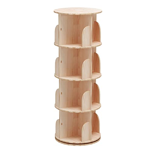 4 Tier 360° Rotating Stackable Shelves Bookshelf Organizer 360 Display Rotating Bookshelf Wood Book Shelf Organizer for Bedroom, Living Room, Study Room - Intexca