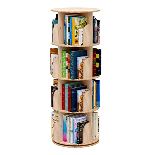 4 Tier 360° Rotating Stackable Shelves Bookshelf Organizer 360 Display Rotating Bookshelf Wood Book Shelf Organizer for Bedroom, Living Room, Study Room - Intexca