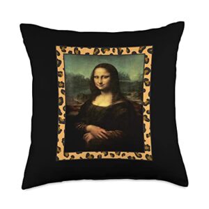 caz dezines mona lisa leopard print frame throw pillow, 18x18, multicolor