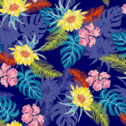 Texco Inc Wool Dobby Large Flowers Pattern/100% Poly No Stretch Floral Botanical Prints Woven Decoration Apparel Home/DIY Fabric, Navy Yellow 1 Yard