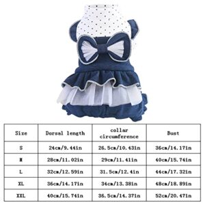 HonpraD Pet Clothes for Small Dogs Girl Dog Dresses Autumn and Winter Thickening Four Legs Princess Bow Denim Skirt