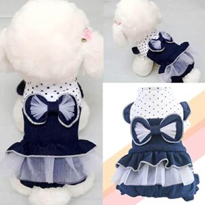 HonpraD Pet Clothes for Small Dogs Girl Dog Dresses Autumn and Winter Thickening Four Legs Princess Bow Denim Skirt