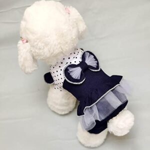 HonpraD Pet Clothes for Small Dogs Girl Dog Dresses Autumn and Winter Thickening Four Legs Princess Bow Denim Skirt