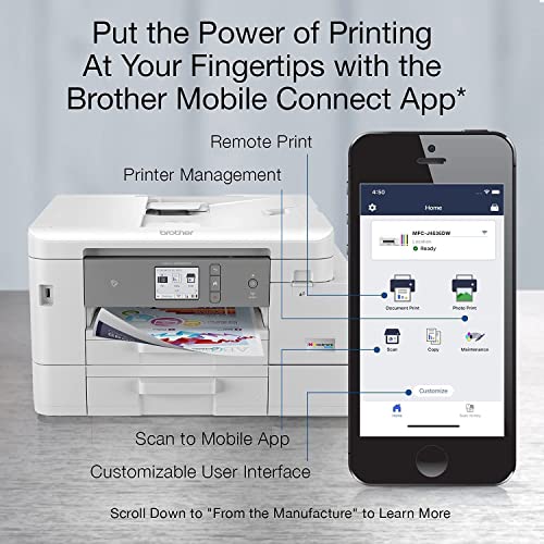 Brother MFC-J4535DW INKvestment Tank All-in-One Color Inkjet Printer with NFC, Print Scan Copy Fax, Auto 2-Sided Printing, Built-in Wireless, 4800 x 1200 dpi, White, Bundle with JAWFOAL