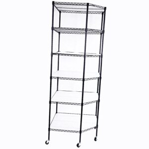 QXDRAGON 6 Tiers Corner Shelf, Adjustable Metal Storage Wire Shelving Unit Corner Rack Corner Shelving, Free Standing Storage Rack Display with Wheel for Garage Living Room, Bathroom, Kitchen (Black)