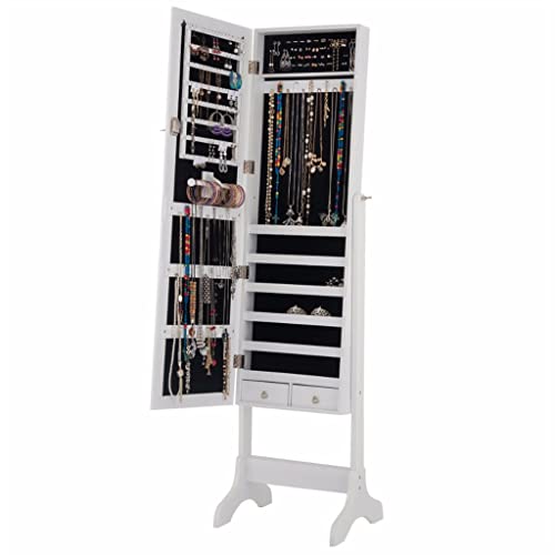 FZZDP Lockable Jewelry Wardrobe Storage Organizer Box with Drawers White Home Furniture